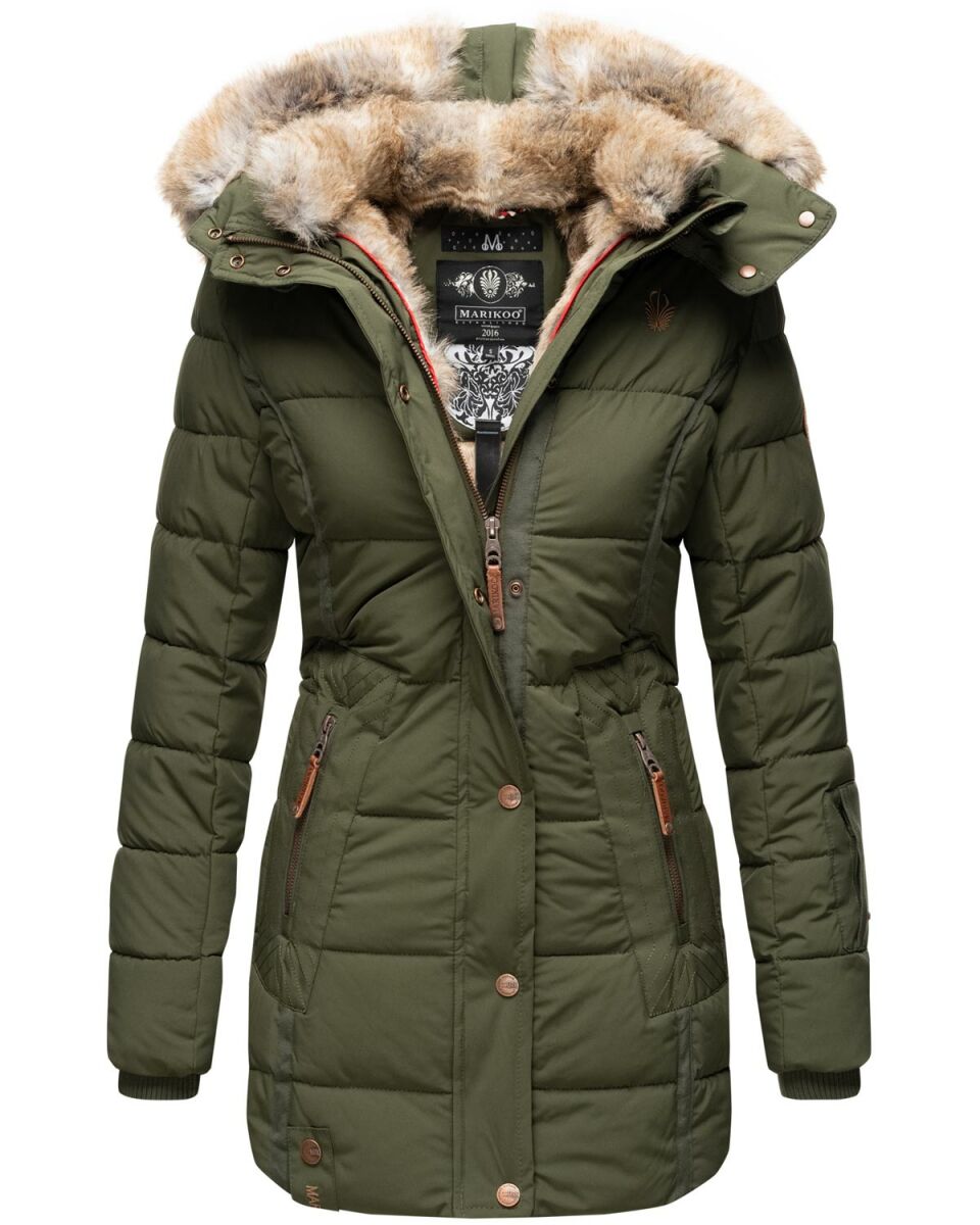 Marikoo warme Damen Steppmantel Winterjacke mit Kapuze Olive Größe XS ... Marikoo warme Damen Steppmantel Winterjacke mit Kapuze Olive Größe XS ...